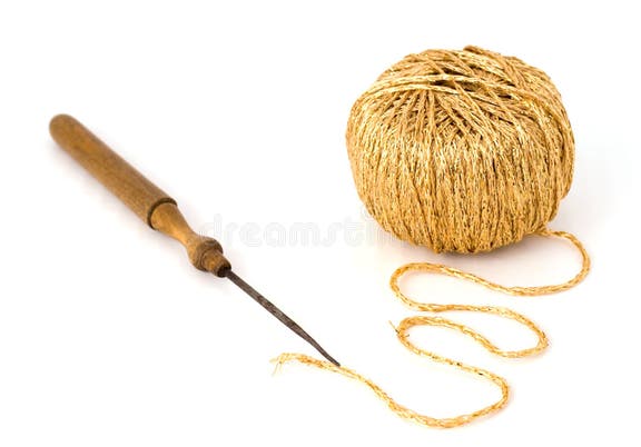 A Gold Thread and an Old Needle Stock Photo - Image of hobby, cotton ...