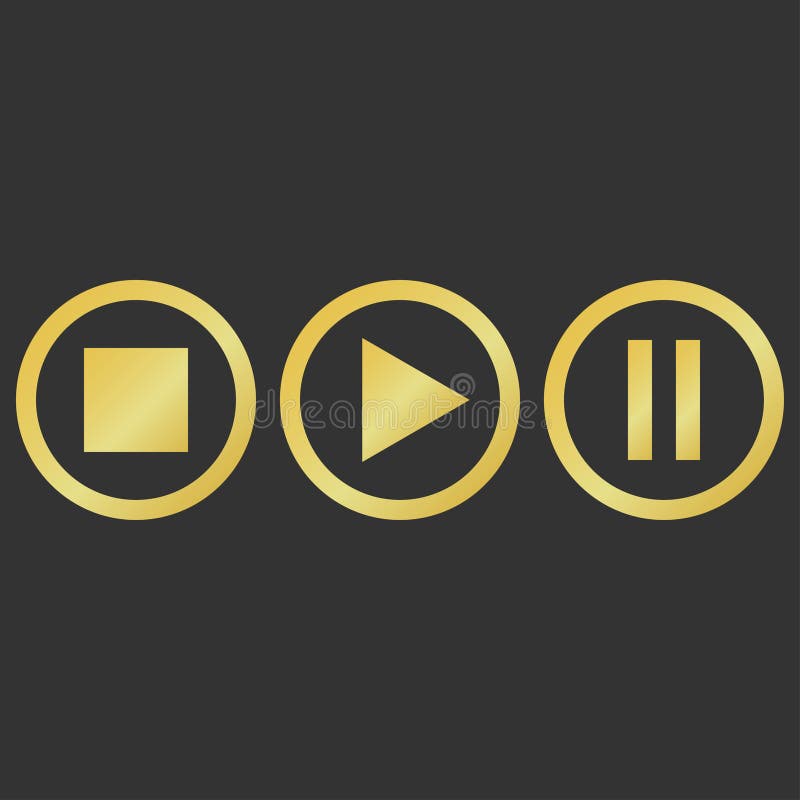 Gold Three Button Play Pause Stop Stock Illustration - Illustration of ...