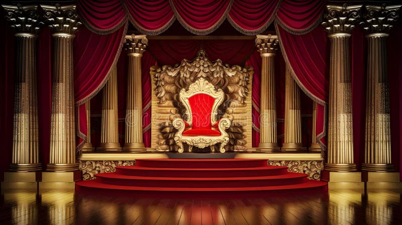 Gold Throne Room with Red Curtns and Strs Stock Illustration ...