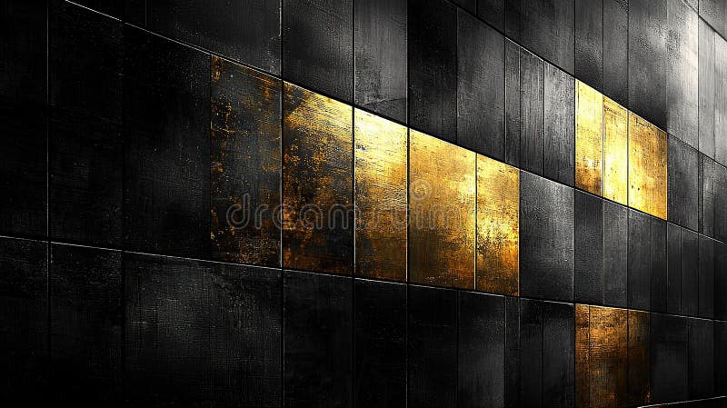 Gold Tiles Emerge on Dark Wall, Spotlight Effect Stock Illustration ...
