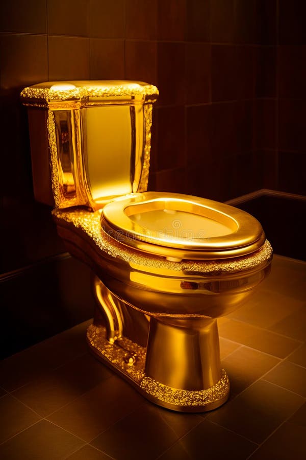 Gold Toilet with Gold Lid and Mirror on Top of it. Generative AI Stock ...