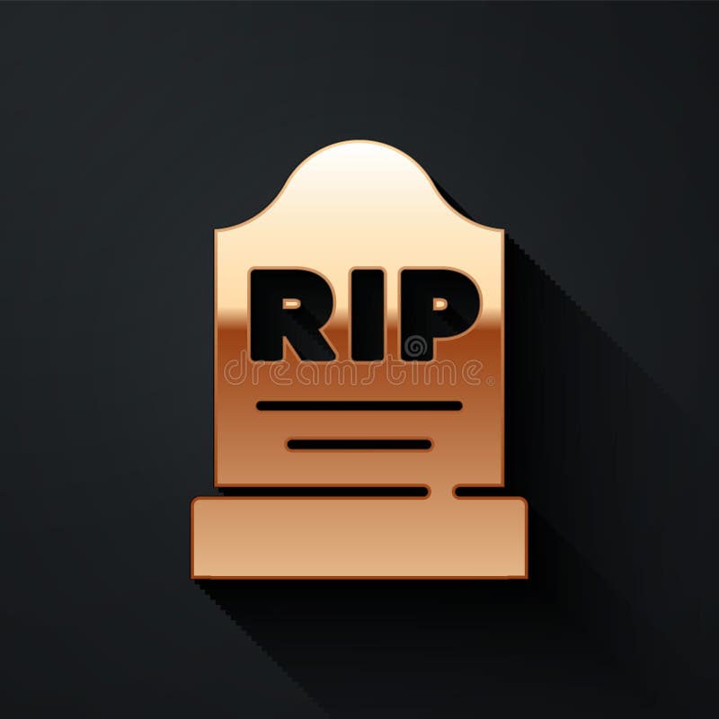 Gold Tombstone with RIP Written on it Icon Isolated on Black Background ...