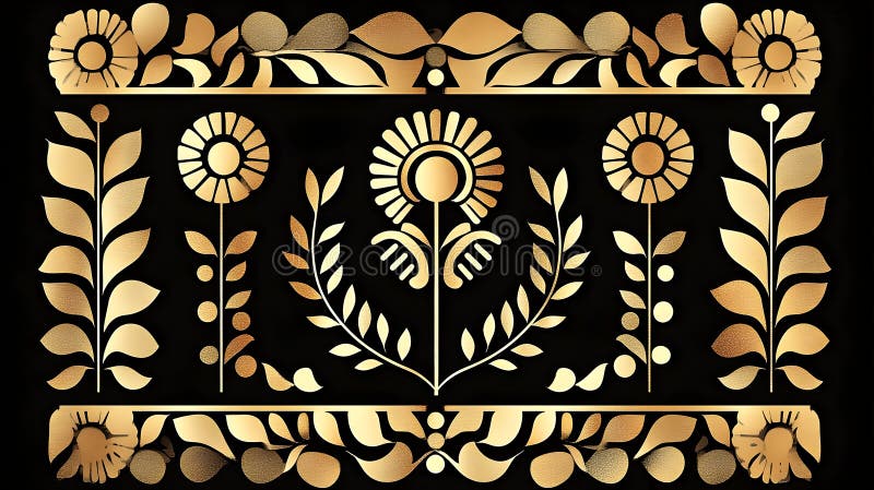 Gold-toned Decorative Floral Design Elements on a Dark Background Stock ...