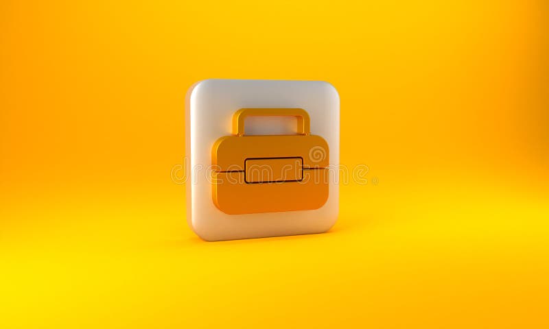 Gold Toolbox Icon Isolated on Yellow Background. Tool Box Sign. Silver ...