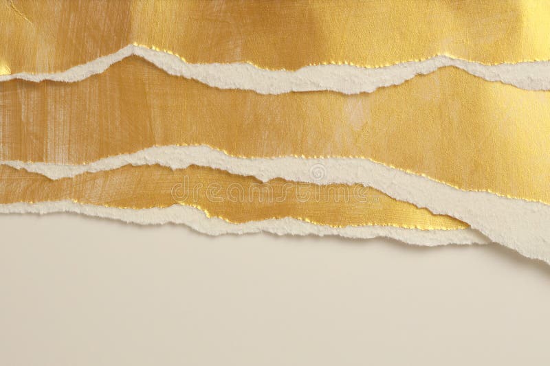 Gold Torn Empty Pieces of Texture Paper on Light Beige Copy Space ...