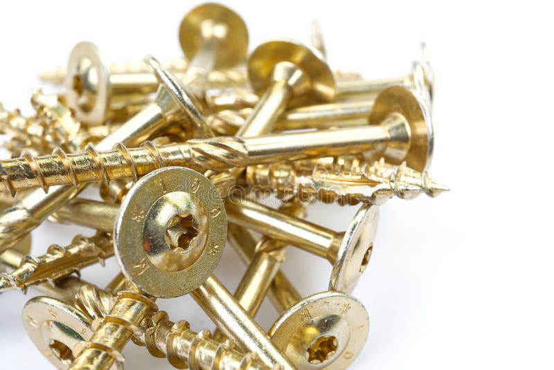 Gold Torx Isolated on White. Yellow Zinc Chipboard Torx, , Full Thread ... Gold Torx Isolated on White. Yellow Zinc Chipboard Torx, , Full Thread ...