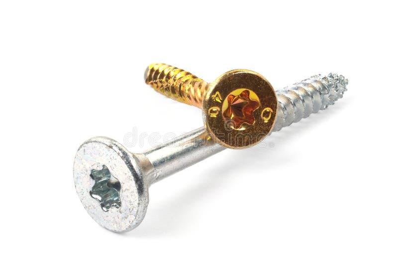 Gold Torx Isolated on White. Yellow Zinc Chipboard Torx, , Full Thread ... Gold Torx Isolated on White. Yellow Zinc Chipboard Torx, , Full Thread ...