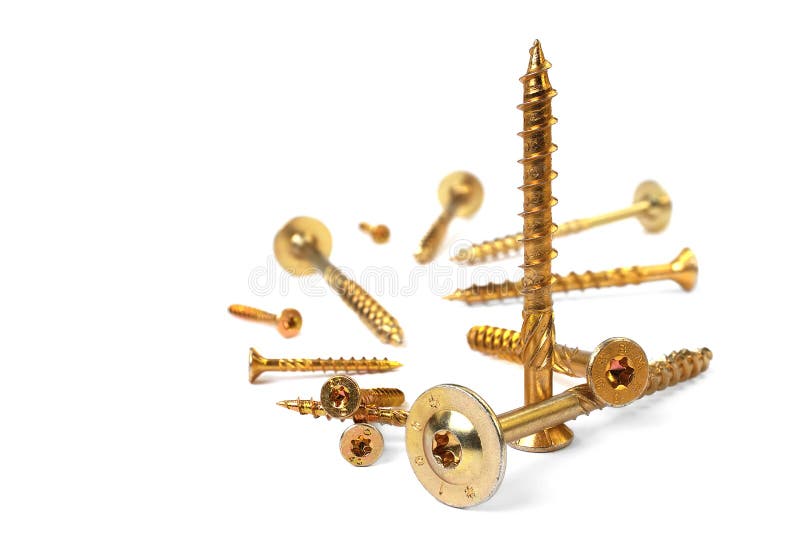 Gold Torx Isolated on White. Yellow Zinc Chipboard Torx, , Full Thread ... Gold Torx Isolated on White. Yellow Zinc Chipboard Torx, , Full Thread ...