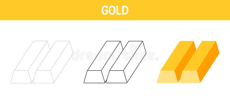 Gold Tracing and Coloring Worksheet for Kids Stock Vector ...