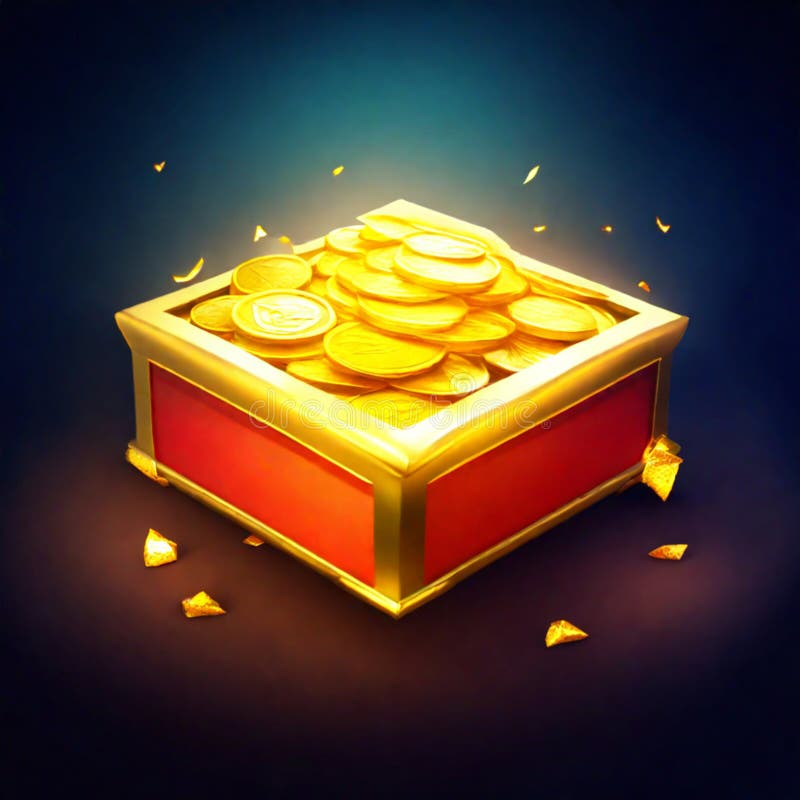 Gold Treasure Box on Dark Background, 3d Rendering. Computer Digital ...