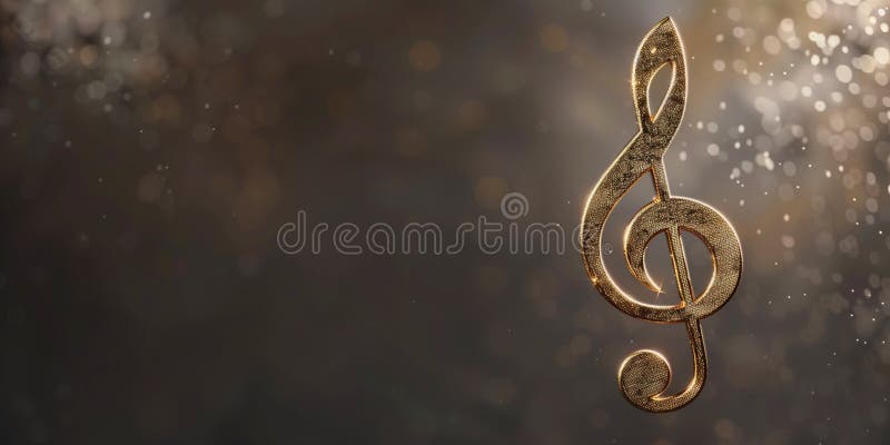 A Gold Treble Clef Flies Against a Blurred Backdrop with Glistening ...