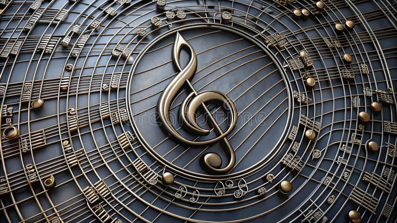 A Gold Treble Clef Sits in the Center of a Circular Design of Musical ...