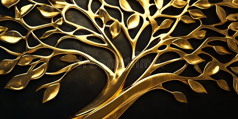 A Gold Tree of Life on a Black Background Stock Image - Image of ...