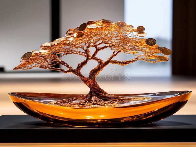 A Gold Tree of Life Sculpture on a Glass Bowl Stock Image - Image of ...