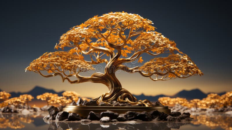 A Gold Tree with Many Branches. Generative AI. Stock Illustration ...