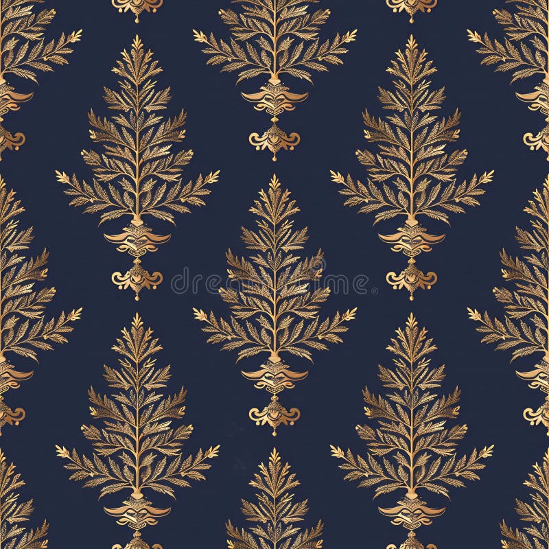 Gold Tree Pattern on a Navy Blue Background Stock Illustration ...