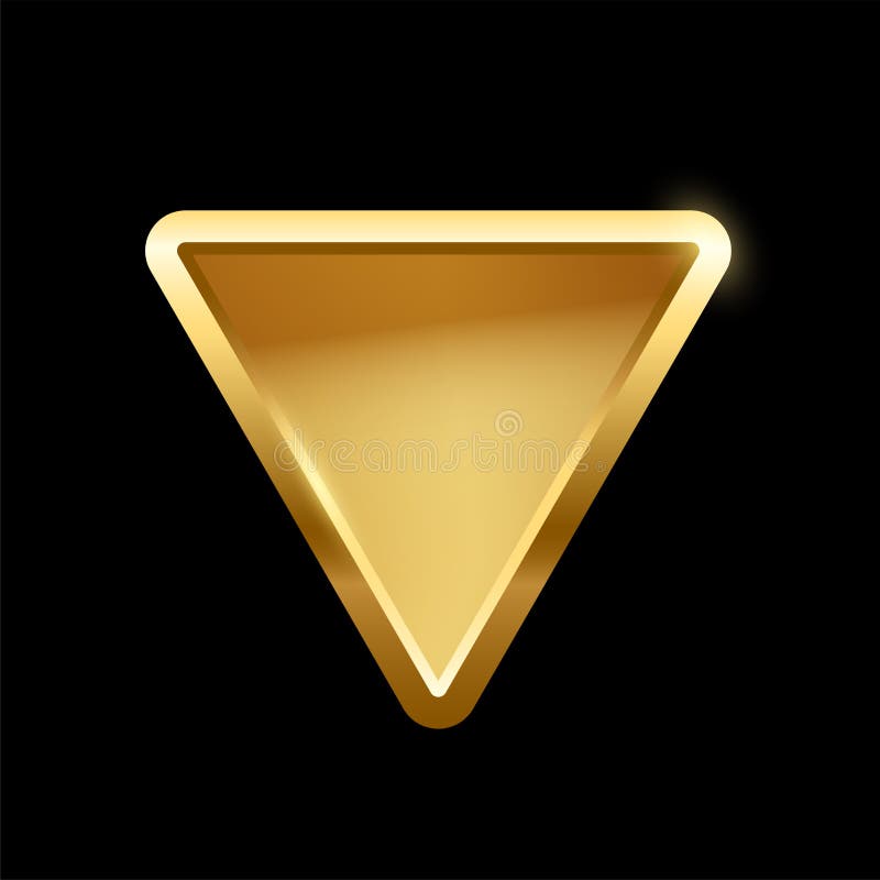 Gold Triangle Button with Frame, 3d Golden Glossy Elegant Design for ...