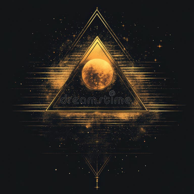 A Gold Triangle with a Large Moon in the Middle Stock Photo - Image of ...
