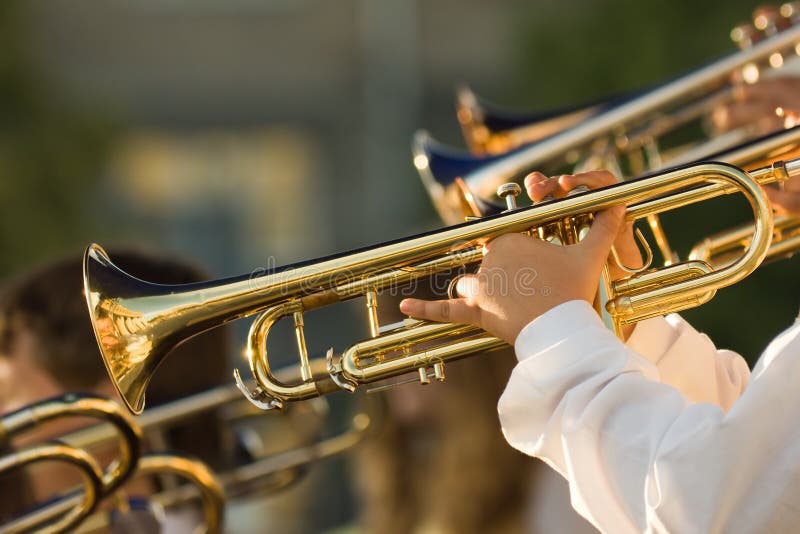 Gold trombones stock image. Image of concert, finger, jazz - 7771255
