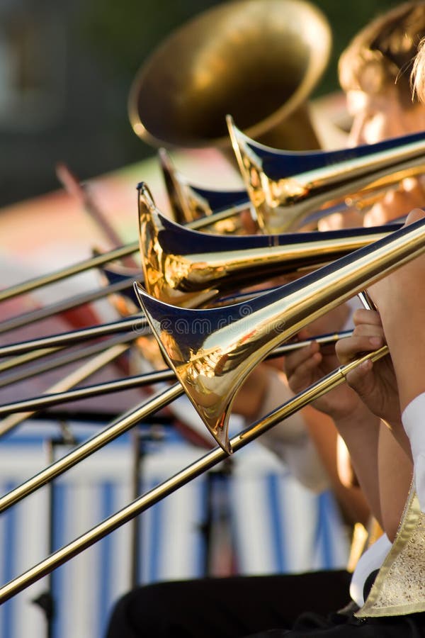 Gold trombones stock image. Image of concert, finger, jazz - 7771255