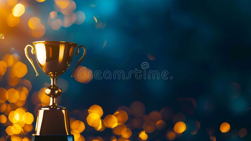 A Gold Trophy on a Blue Background Stock Photo - Image of podium, life ...
