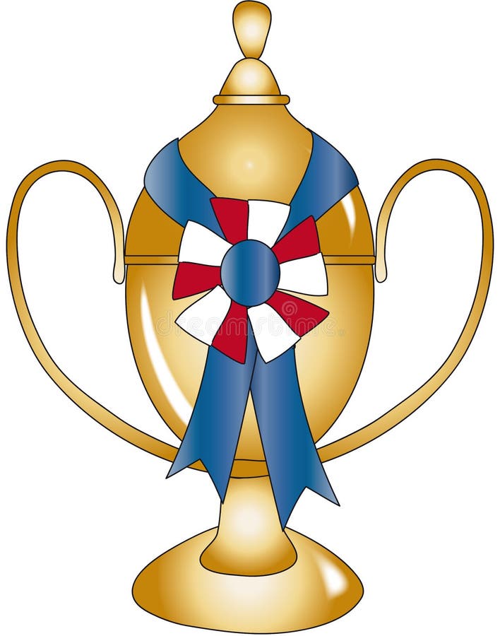 Gold Trophy with Blue Ribbon Stock Illustration - Illustration of ...