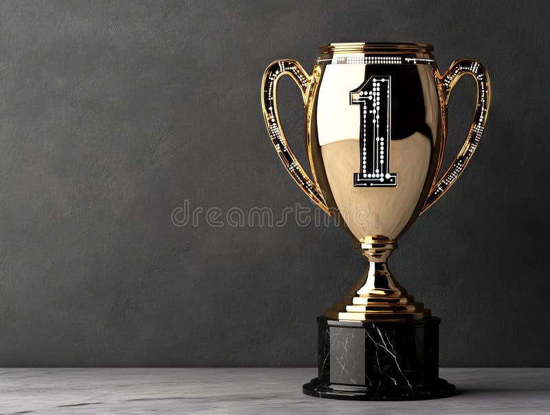 A Gold Trophy with the Number One on it Stock Image - Image of black ...
