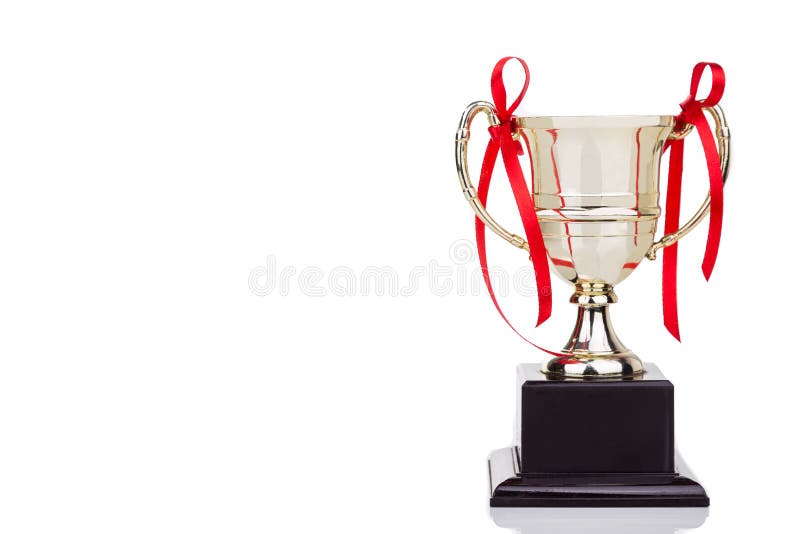 Gold Trophy with Red Decorative Ribbons on White Background Stock Photo ...