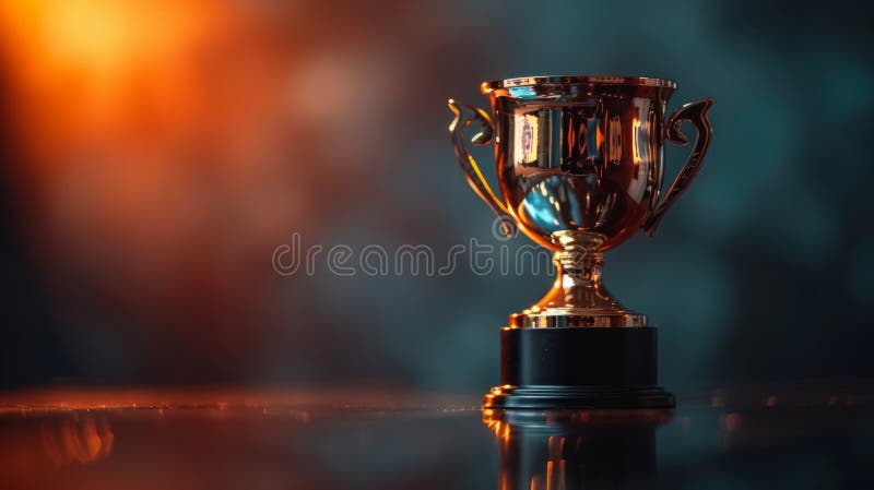 Gold Trophy on a Reflective Surface with Dramatic Lighting. Stock Photo ...