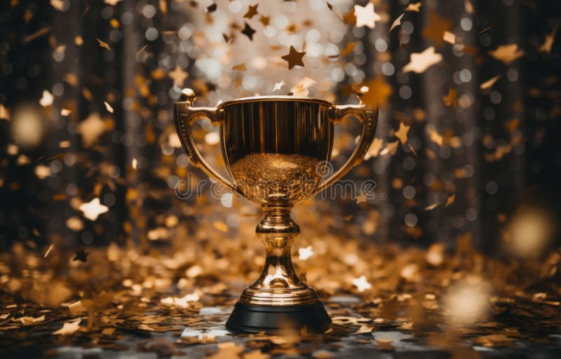 A Gold Trophy is Shown Against a Scatter of Stars Stock Image - Image ...