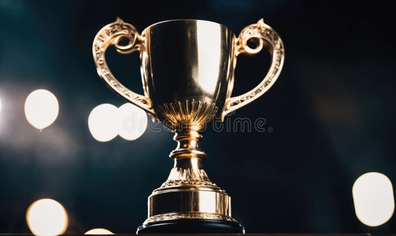 A Gold Trophy Sits in Front of a Dark Background with Out-of-focus ...