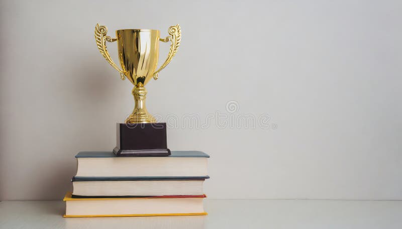 Gold Trophy Sits on Top of Books Stock Illustration - Illustration of ...