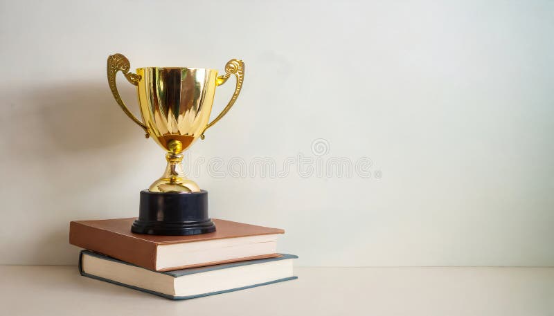 Gold Trophy Sits on Top of Books Stock Illustration - Illustration of ...