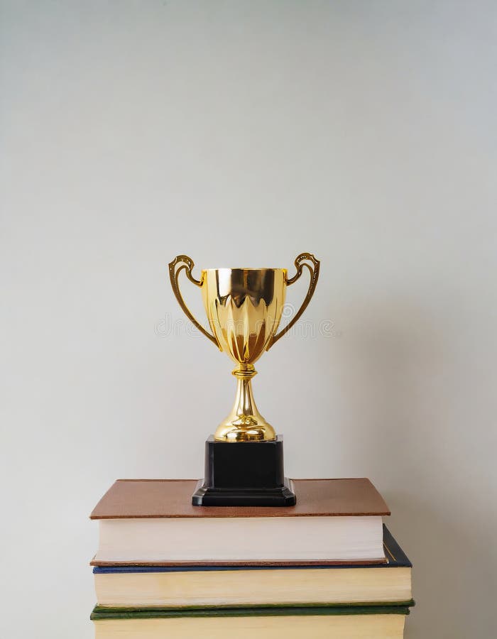 Gold Trophy Sits on Top of Books Stock Illustration - Illustration of ...