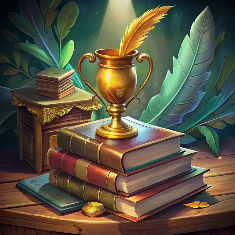 Gold Trophy on a Stack of Books Stock Vector - Illustration of gold ...