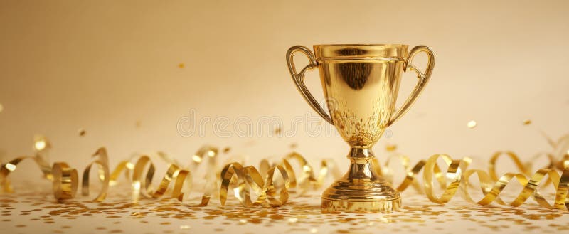 The Gold Trophy Stands Elegantly Amid Celebratory Decorations and ...