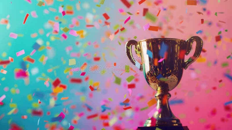 Gold Trophy Surrounded by Confetti, Perfect for Celebrating Success ...