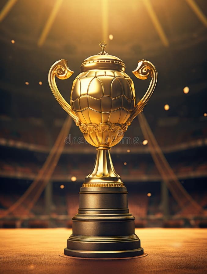 A Gold Trophy is on a Table in a Stadium Stock Photo - Image of award ...