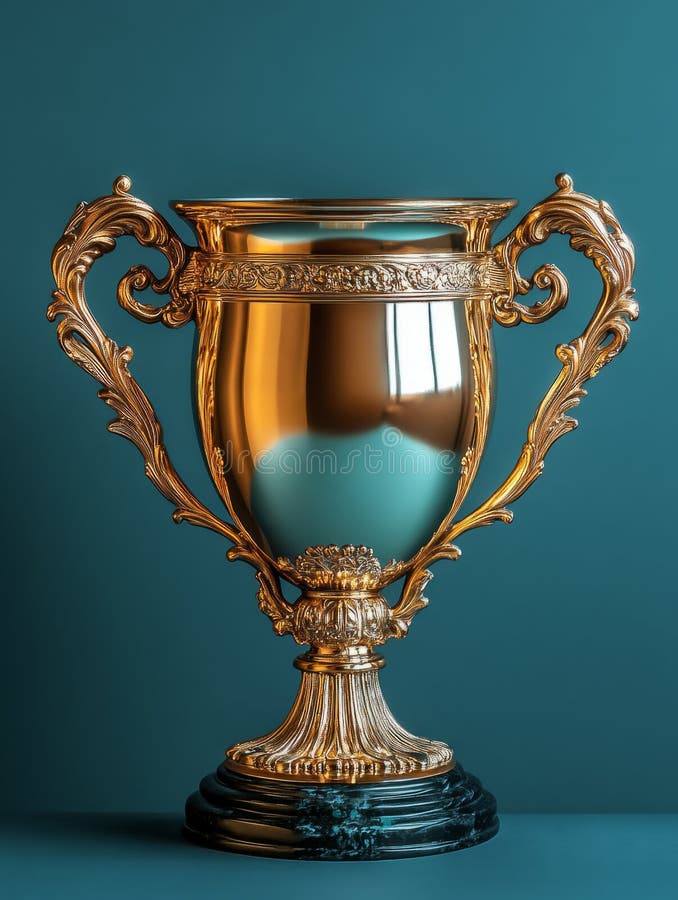Gold Trophy Teal Background Representing Victory Success Stock Photos ...