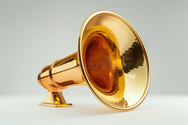 A Gold Trumpet Placed on a White Table Stock Photo - Image of elegance ...