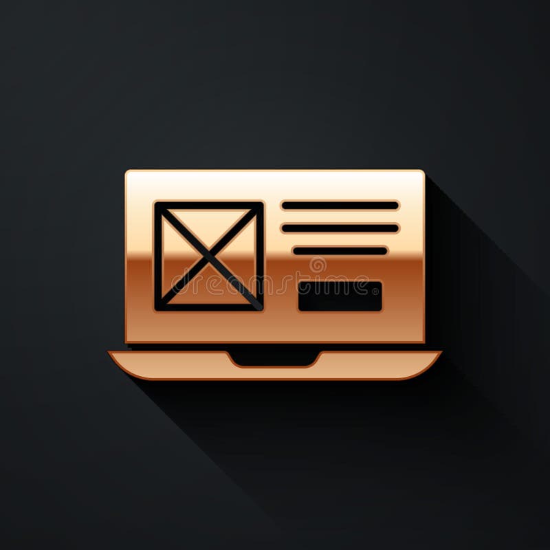 Gold UI or UX Design Icon Isolated on Black Background. Long Shadow ...