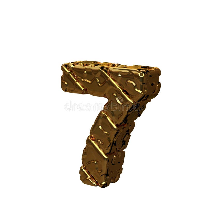The Gold Unpolished Numbers Turned To the Left. 3d Number 7 Stock ...