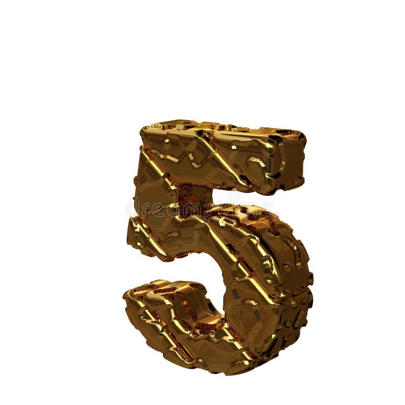 The Gold Unpolished Numbers Turned To the Left. 3d Number 5 Stock ...