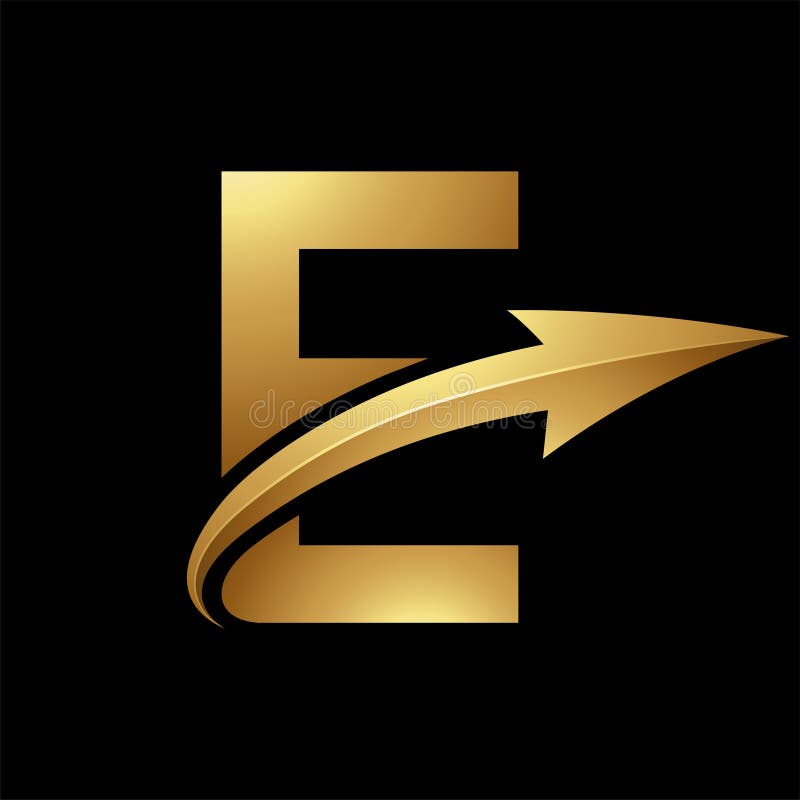 Gold Uppercase Letter E Icon with a Glossy Arrow Stock Vector ...