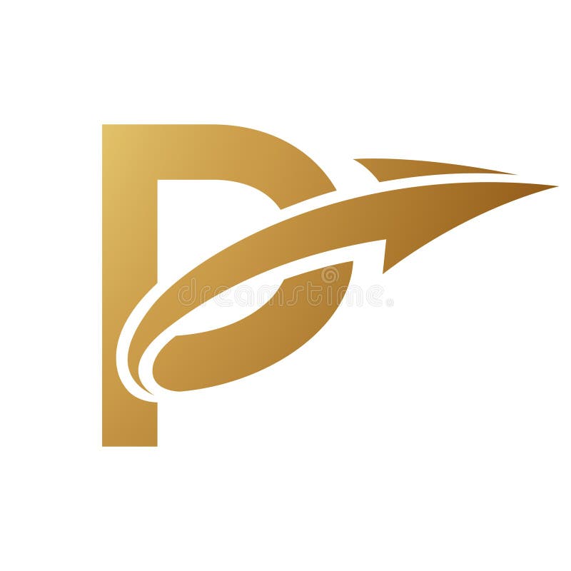 Gold Uppercase Letter P Icon with an Arrow Stock Vector - Illustration ...