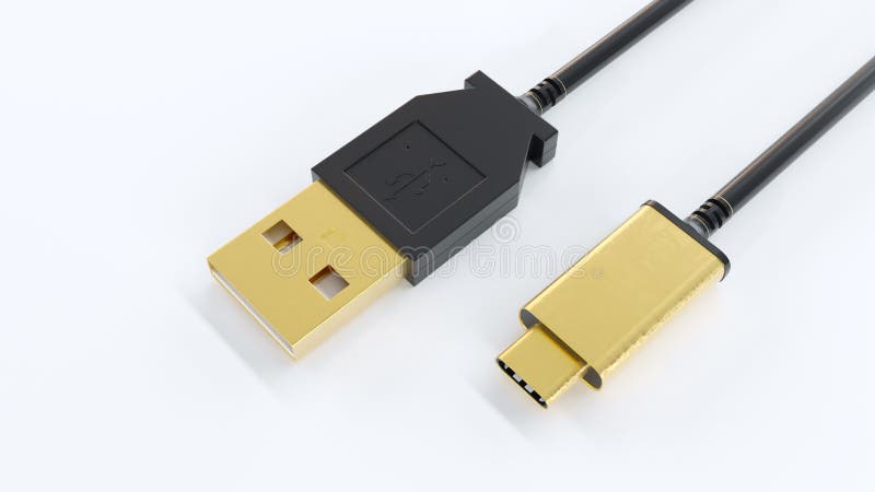 Gold Usb Cable Isolated on White Background, USB Type C Stock ...