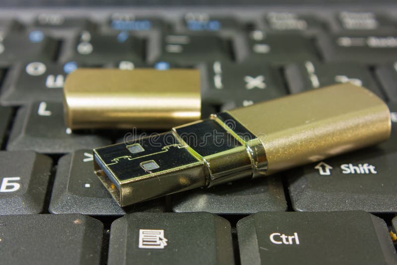 Gold USB disk and keyboard stock image. Image of removable - 18035185