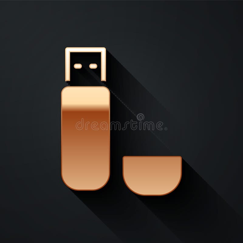 Gold USB Flash Drive Icon Isolated on Black Background. Long Shadow ...