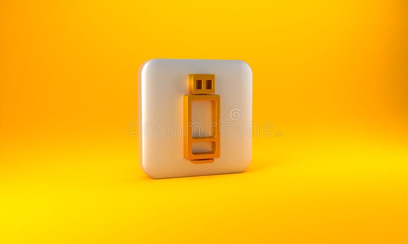 Gold USB Flash Drive Icon Isolated on Yellow Background. Silver Square ...