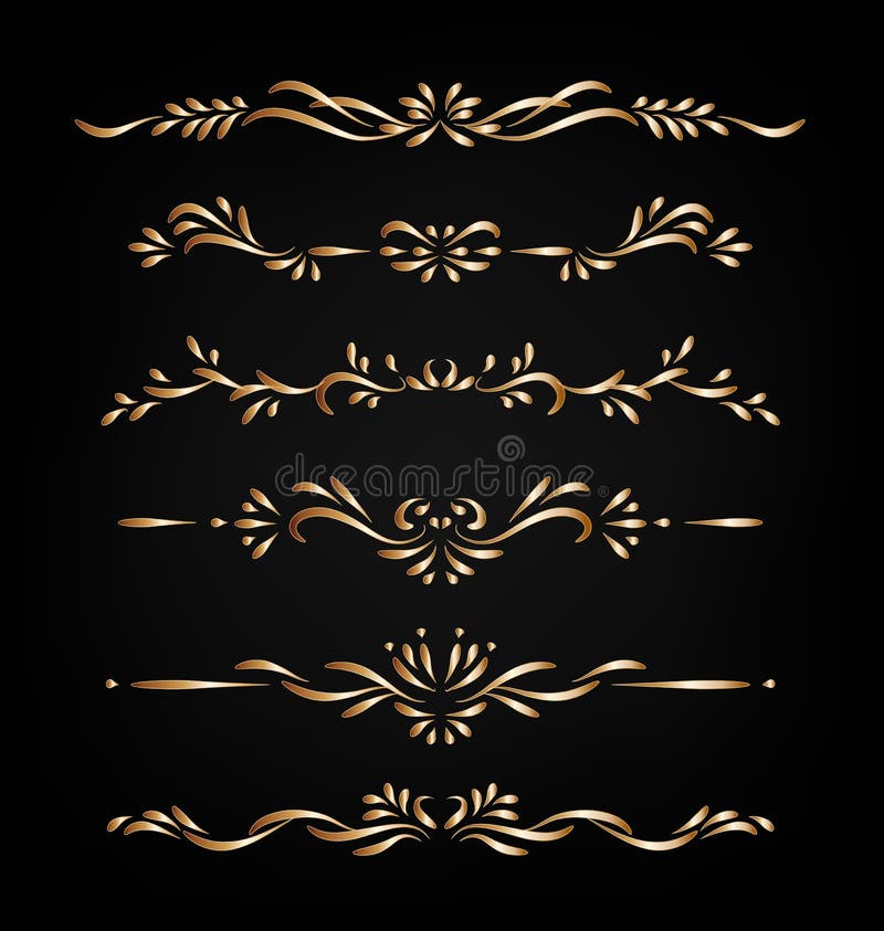 Gold Vector Ornamental Decorative Borders Isolated on Dark Background ...
